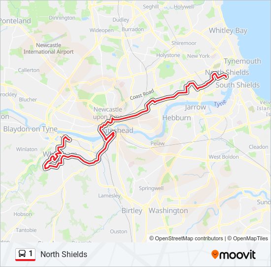 1 Route: Schedules, Stops & Maps - North Shields (Updated)