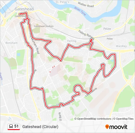 51 Route: Schedules, Stops & Maps - Gateshead (Updated)
