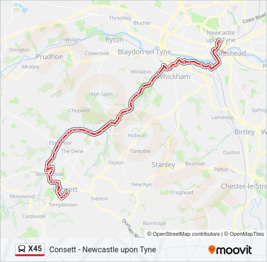X45 Route: Schedules, Stops & Maps - Newcastle upon Tyne (Updated)