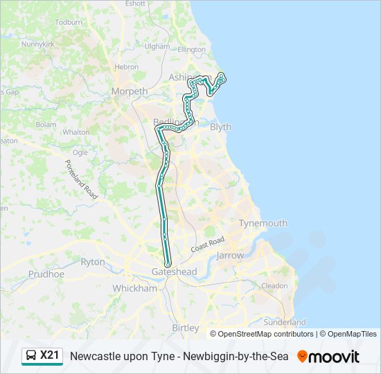 x21 Route: Schedules, Stops & Maps - Newcastle upon Tyne (Updated)