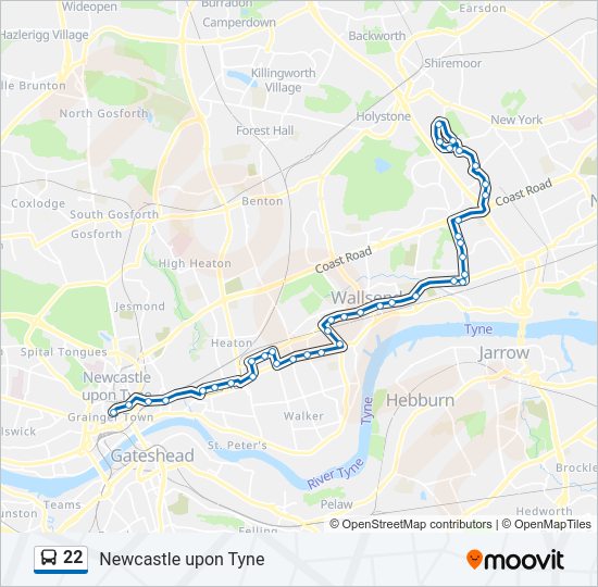 22 Route: Schedules, Stops & Maps - Newcastle upon Tyne (Updated)