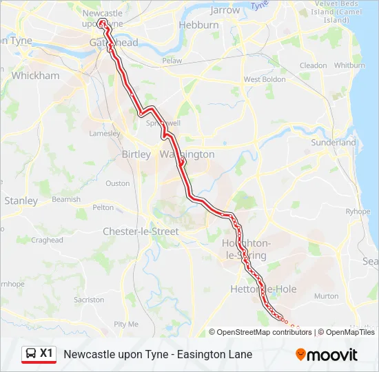 X1 Route: Schedules, Stops & Maps - Newcastle upon Tyne (Updated)