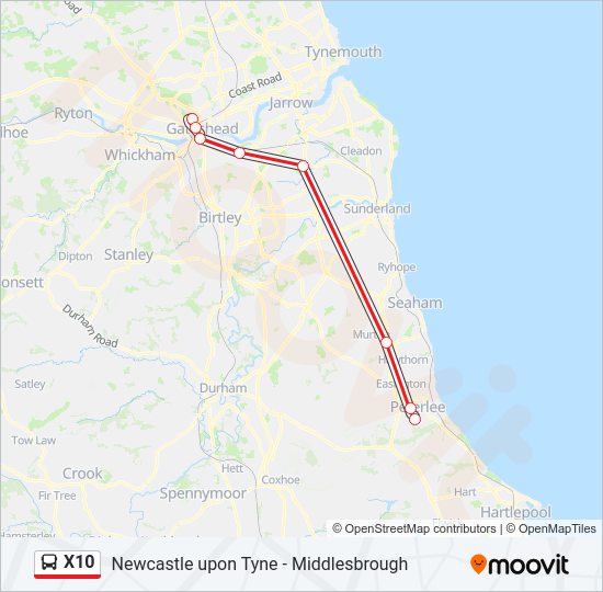 X10 Route: Schedules, Stops & Maps - Peterlee (Updated)