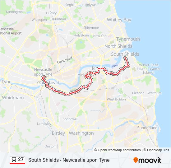 27 Route: Schedules, Stops & Maps - South Shields (Updated)