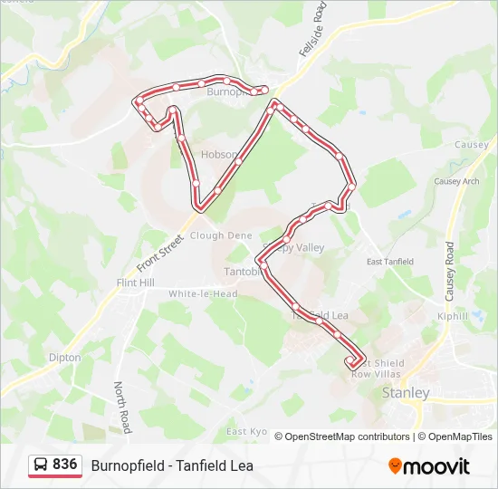 836 Route: Schedules, Stops & Maps - Tanfield Lea (Updated)