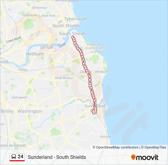 24 Route: Schedules, Stops & Maps - South Shields (Updated)