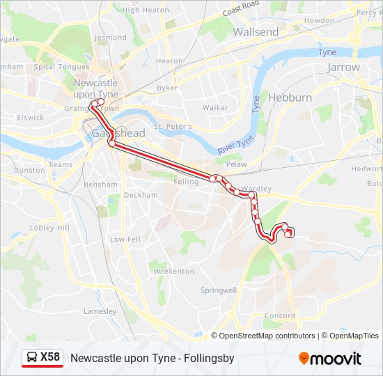 x58 Route: Schedules, Stops & Maps - Follingsby (Updated)
