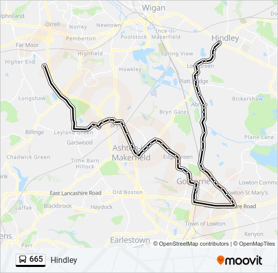 665 Route: Schedules, Stops & Maps - Hindley (Updated)