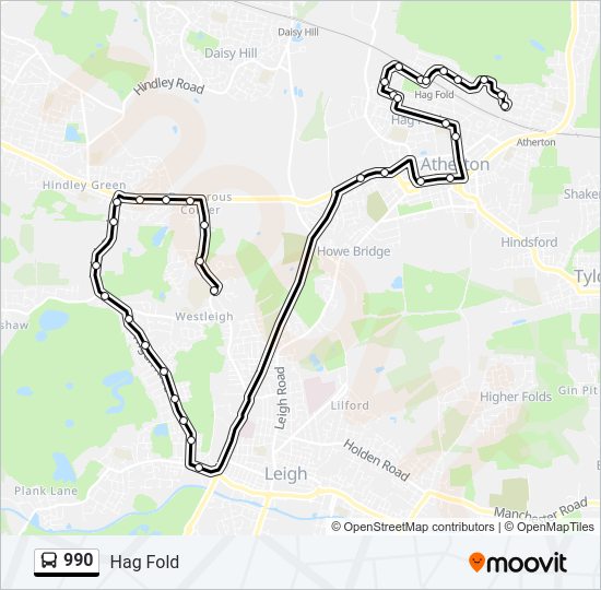 990 Route: Schedules, Stops & Maps - Hag Fold (Updated)