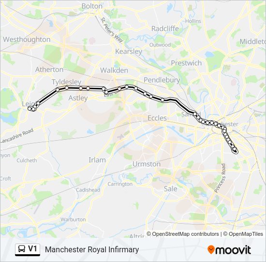 v1 Route: Schedules, Stops & Maps - Manchester Royal Infirmary (Updated)