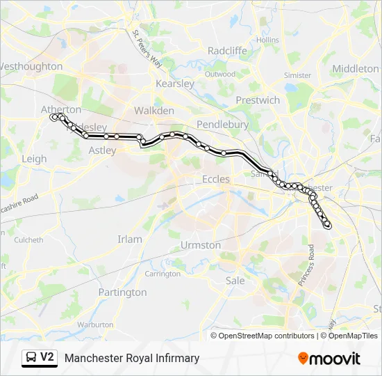 V2 Route: Schedules, Stops & Maps - Manchester Royal Infirmary (Updated)