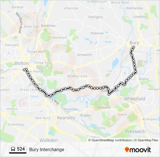 524 Route: Schedules, Stops & Maps - Bury Interchange (Updated)