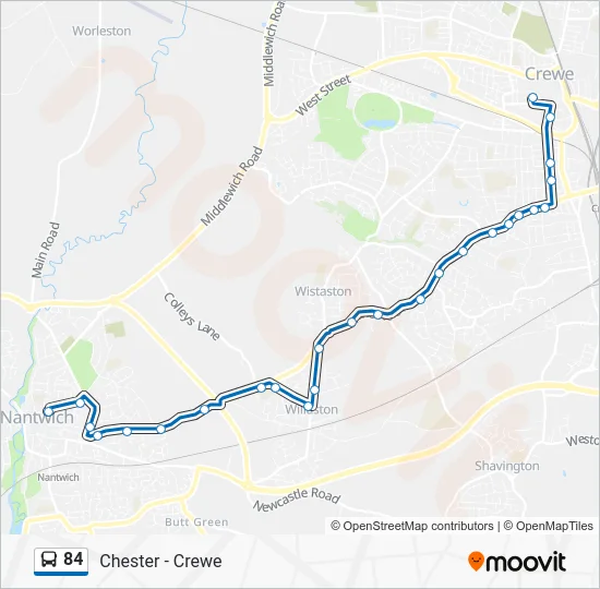 84 Route: Schedules, Stops & Maps - Nantwich Bus Station, Stand A (Updated)