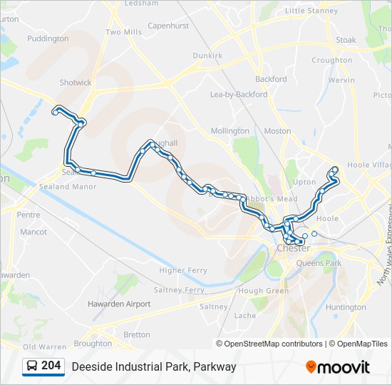204 Route: Schedules, Stops & Maps - Deeside Industrial Park, Tenth ...
