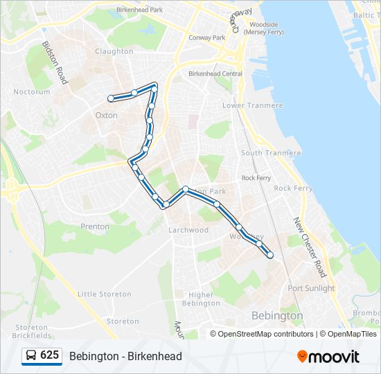 625 Route: Schedules, Stops & Maps - Higher Bebington (Updated)