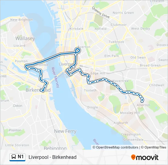N1 Route: Schedules, Stops & Maps - Birkenhead Bus Station (Updated)