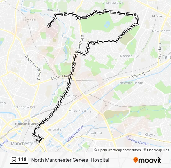 118 Route: Schedules, Stops & Maps - North Manchester General Hospital ...