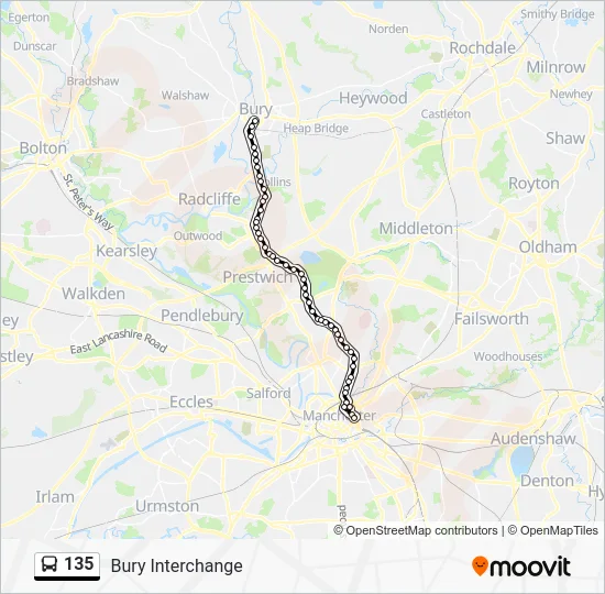 135 Route: Schedules, Stops & Maps - Bury Interchange (Updated)