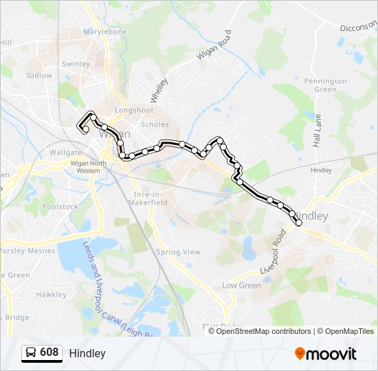 608 Route: Schedules, Stops & Maps - Hindley (Updated)