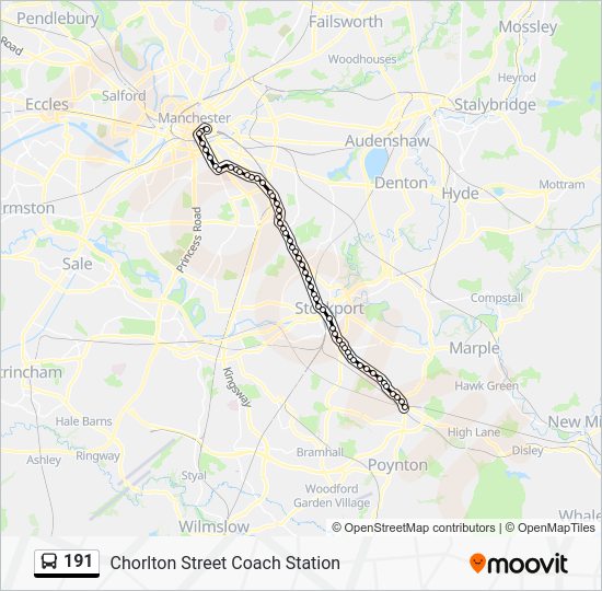 191 Route: Schedules, Stops & Maps - Chorlton Street Coach Station ...