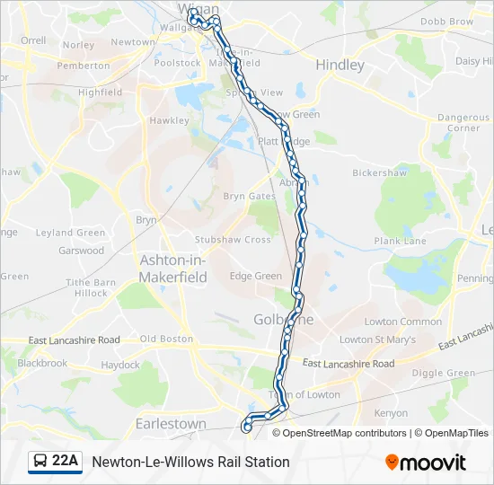 22A Route: Schedules, Stops & Maps - Newton-Le-Willows Rail Station ...