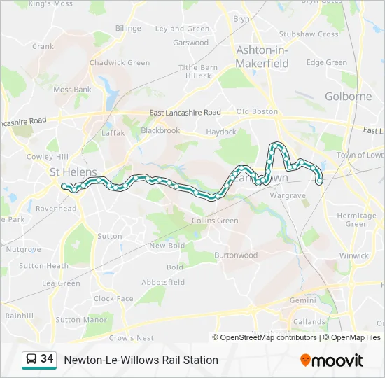 34 Route: Schedules, Stops & Maps - Newton-Le-Willows Rail Station ...