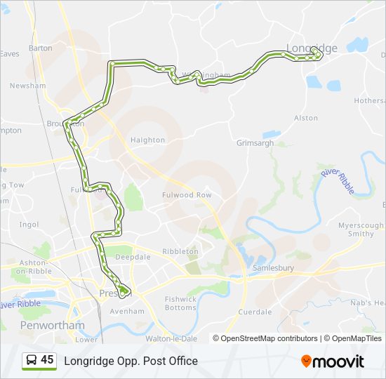 45 Route: Schedules, Stops & Maps - Longridge Opp. Post Office (Updated)