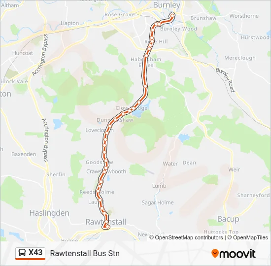 X43 Route: Schedules, Stops & Maps - Rawtenstall Bus Stn (Updated)