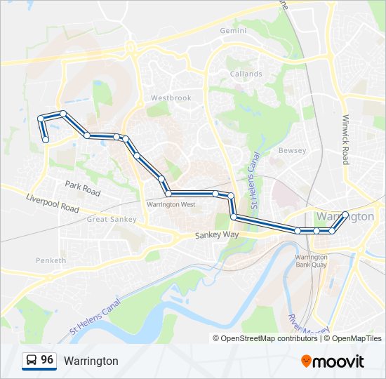 96 Route: Schedules, Stops & Maps - Warrington (Updated)