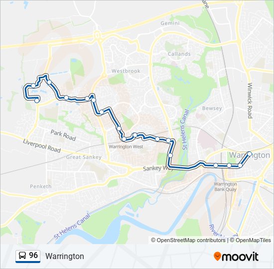 96 Route: Schedules, Stops & Maps - Warrington (Updated)