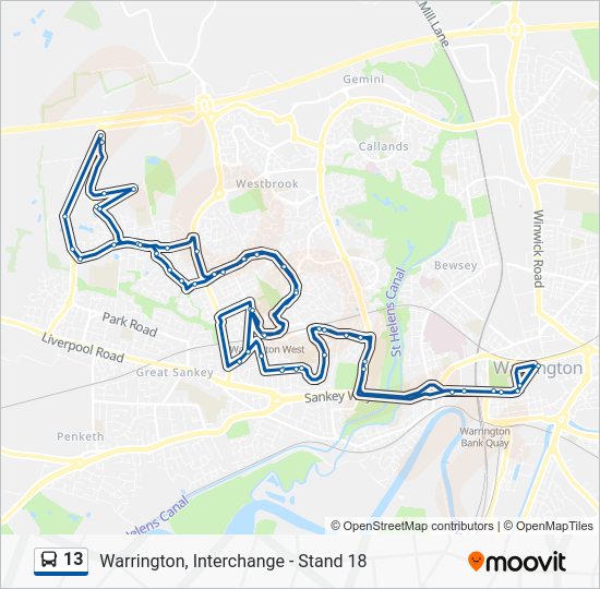 13 Route: Schedules, Stops & Maps - Warrington, Interchange - Stand 18 ...