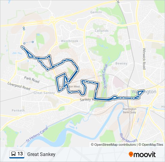 13 Route: Schedules, Stops & Maps - Great Sankey (Updated)