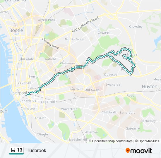 13 Route: Schedules, Stops & Maps - Tuebrook (Updated)