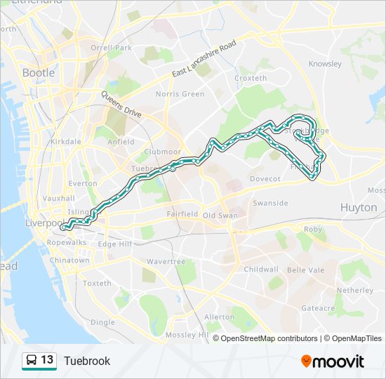 13 Route: Schedules, Stops & Maps - Tuebrook (Updated)