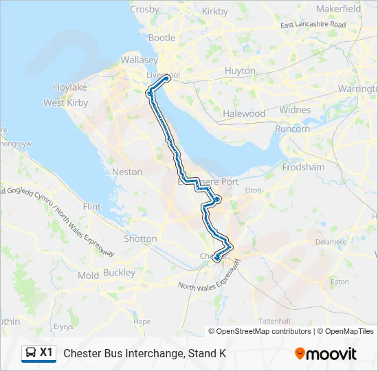 X1 Route: Schedules, Stops & Maps - Chester Bus Interchange, Stand K ...