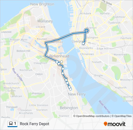 1 Route: Schedules, Stops & Maps - Rock Ferry Depot (Updated)
