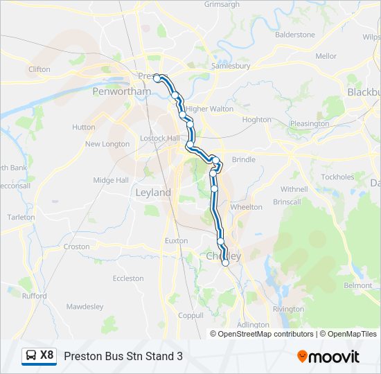 x8 Route: Schedules, Stops & Maps - Preston Bus Stn Stand 3 (Updated)