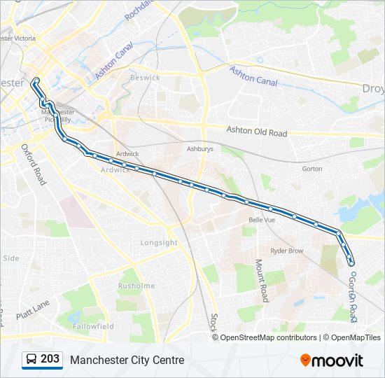 203 Route: Schedules, Stops & Maps - Manchester City Centre (Updated)
