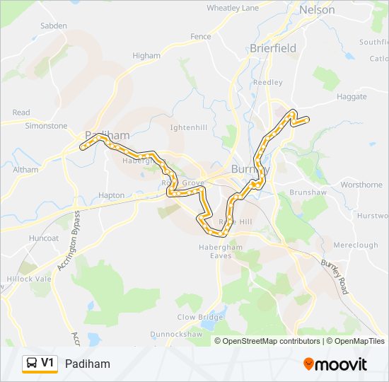 v1 Route: Schedules, Stops & Maps - Padiham (Updated)
