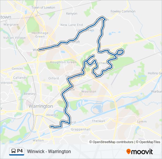 p4 Route: Schedules, Stops & Maps - Wilderspool (Updated)
