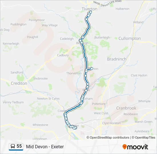 55 Route: Schedules, Stops & Maps - Tiverton Bus Station (Updated)