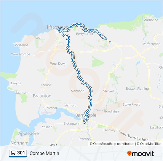 301 Route: Schedules, Stops & Maps - Combe Martin (Updated)