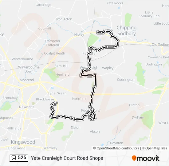 525 Route: Schedules, Stops & Maps - Yate Cranleigh Court Road Shops (Updated)