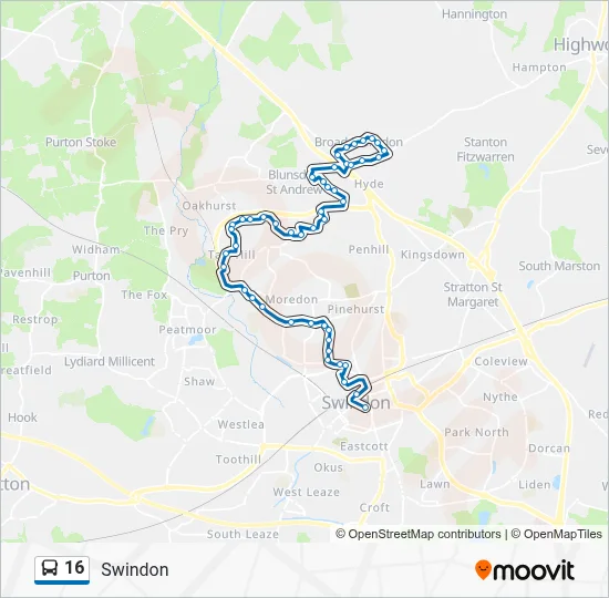 16 Route: Schedules, Stops & Maps - Blunsdon (Updated)