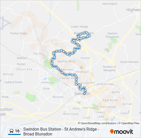16 Route: Schedules, Stops & Maps - Swindon (Updated)