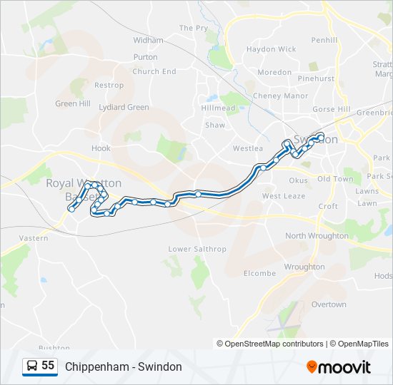 55 Route: Schedules, Stops & Maps - Royal Wootton Bassett (Updated)
