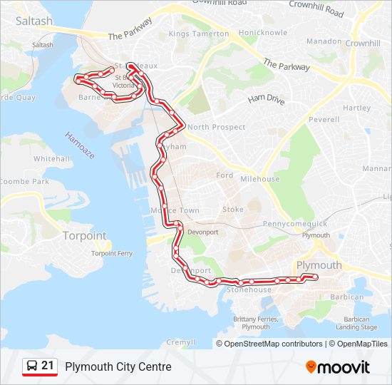 21 Route: Schedules, Stops & Maps - Plymouth City Centre (Updated)