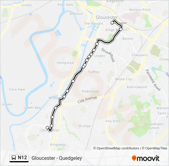 N12 Route: Schedules, Stops & Maps - Quedgeley Tesco & Severnvale Shops ...