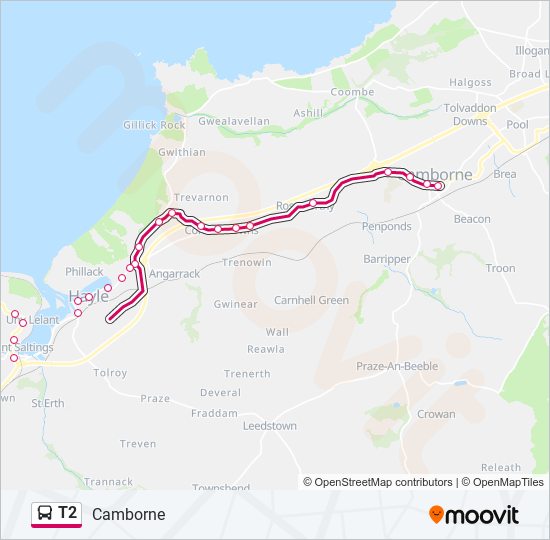 t2 Route: Schedules, Stops & Maps - Camborne (Updated)
