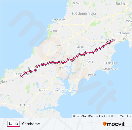 t2 Route: Schedules, Stops & Maps - Camborne (Updated)